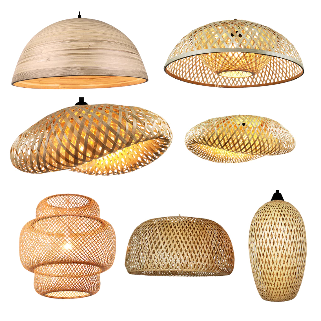 Lustre Luminária Pendente de Teto Natural Rústico Bambu Artesanal ...